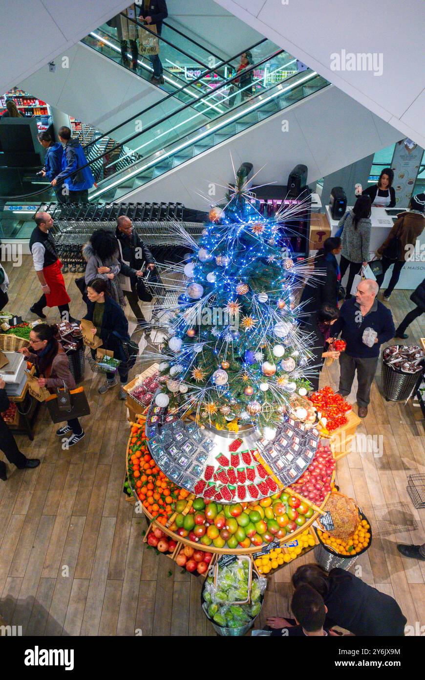 Paris, France, Wide Angle View, inside, French Department Store, Crowd ...