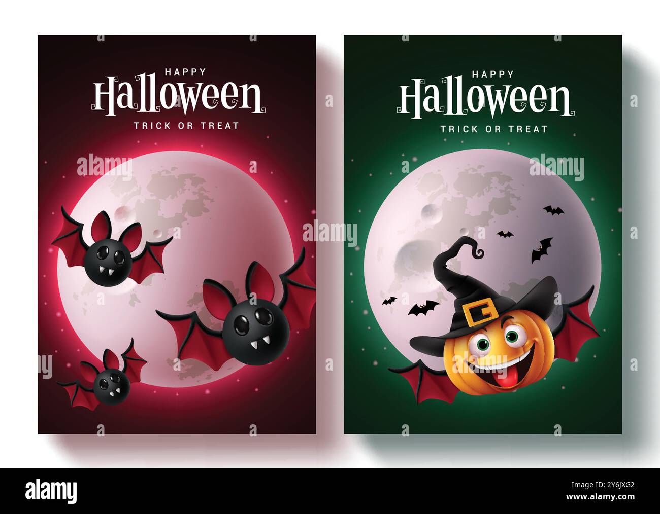 Halloween trick or treat poster set design. Happy halloween greeting ...