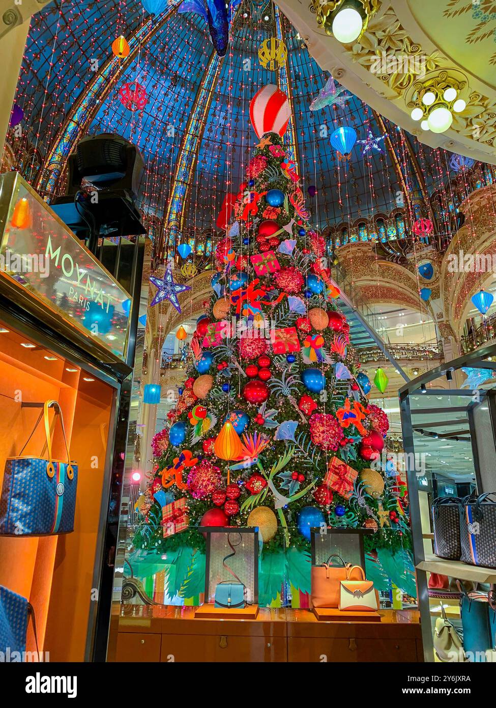 Paris, France, Christmas Tree on Display in "Galeries Lafayette ...