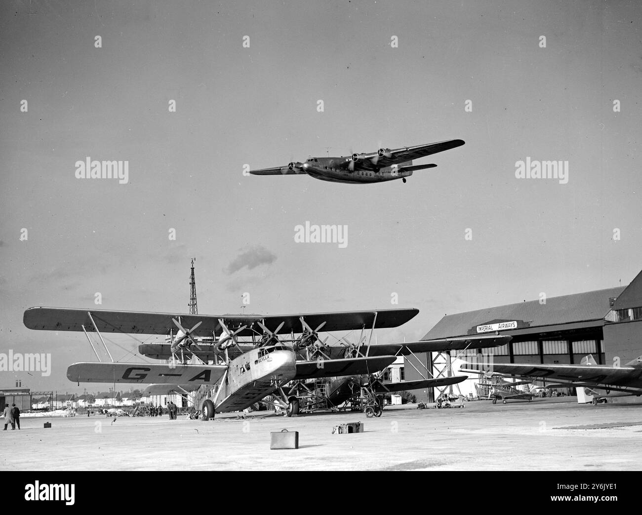 At Croydon Aiport , England Coming in to land , the " Ensign " , the ...