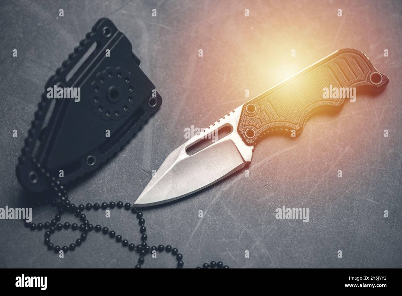 Tactical objects, military equipments. Selective focus mini fixed blade ...