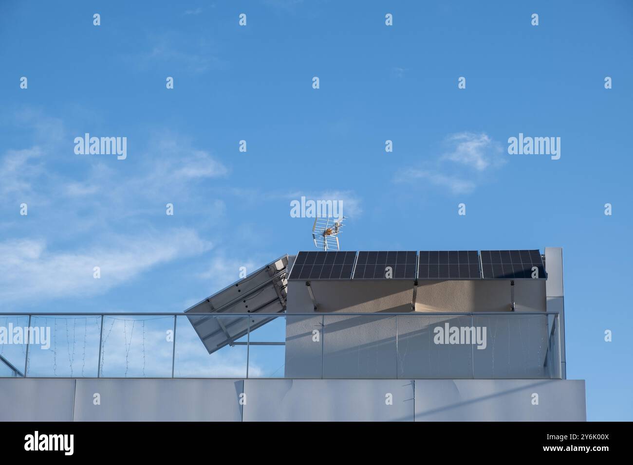Detail of the roof of a chalet with an installation of photovoltaic ...