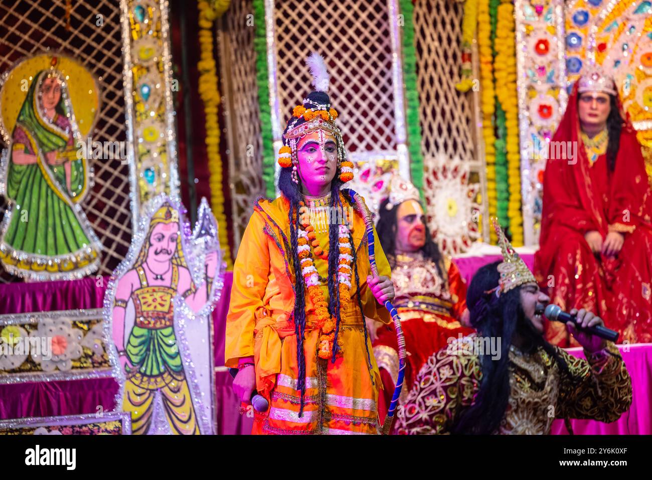 Portrait of the indian artists playing characters of hindu holy book ...