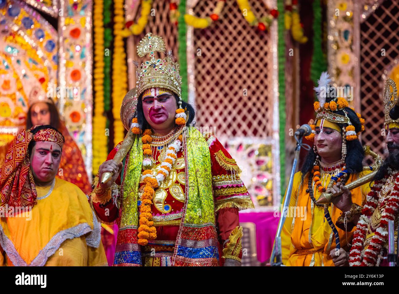 Portrait of the indian artists playing characters of hindu holy book ...