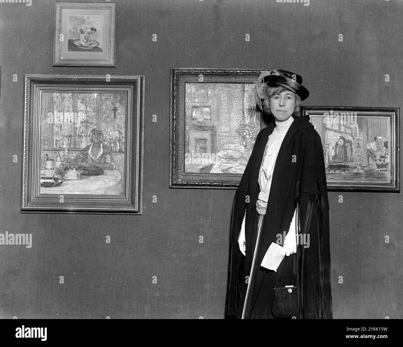 Miss Ethel Sands at an exhibition of her pictures of still life and ...