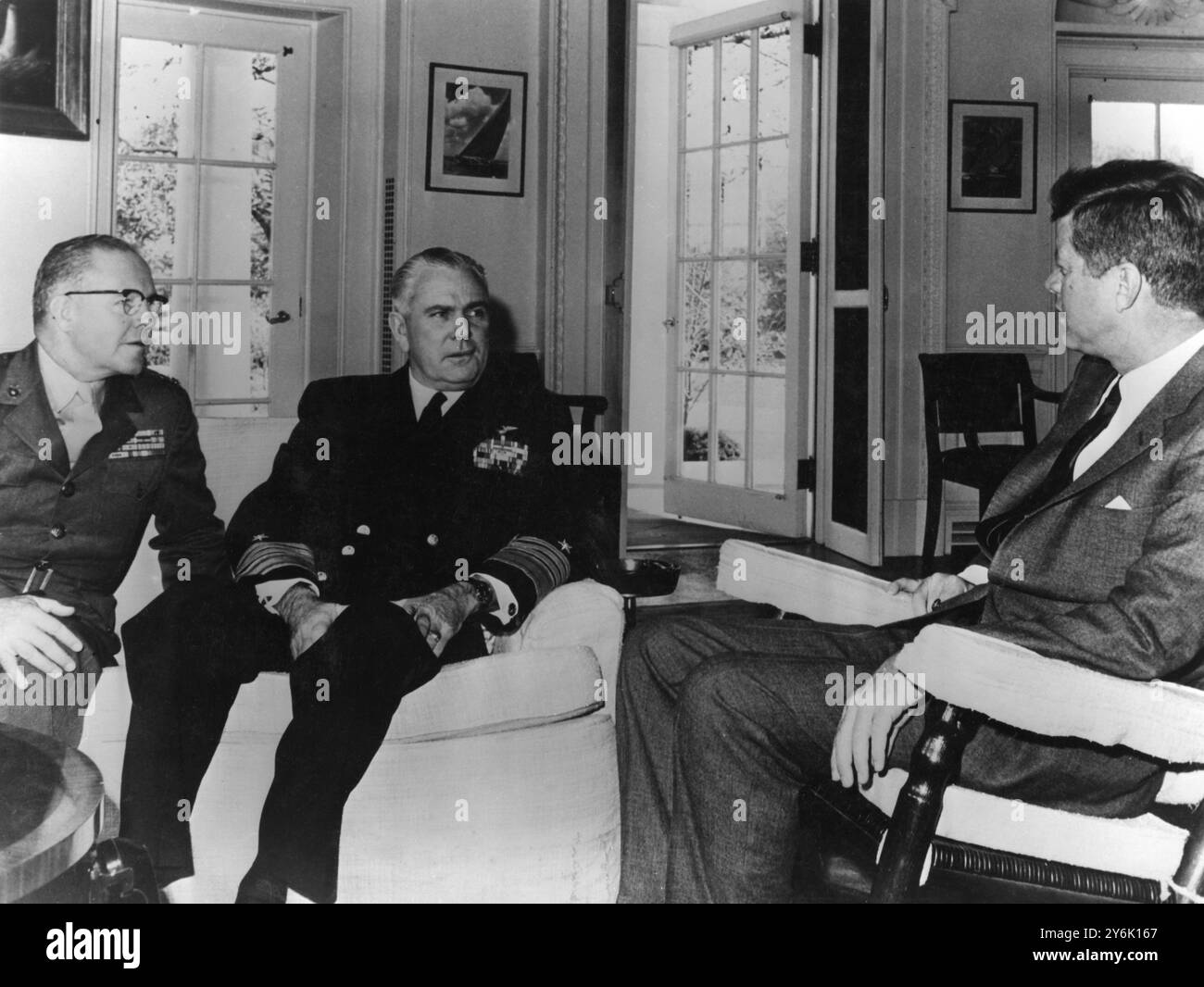 Kennedy's blockade discussion. President John F Kennedy (right) of ...
