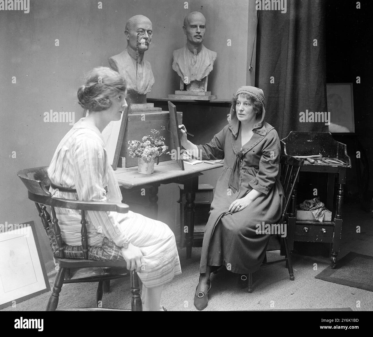 Lady Welby at work on a pencil sketch of her daughter Amyse , in the ...