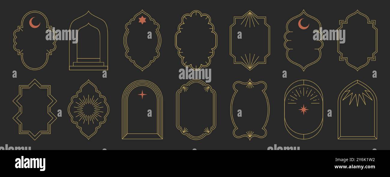 Islamic frame shapes set. Trendy boho thin line art arabic arches ...