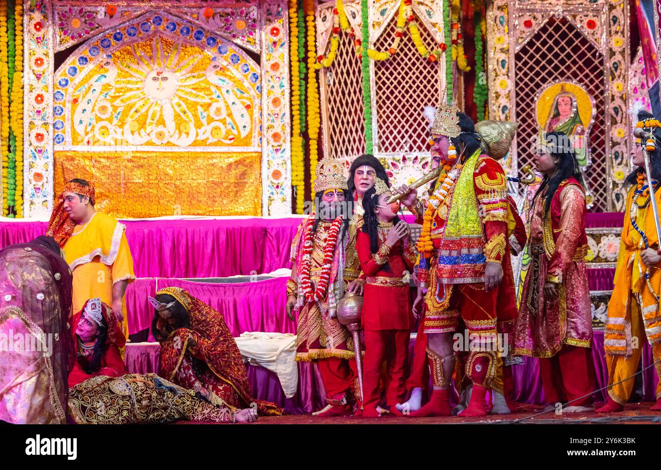 Portrait of the indian artists playing characters of hindu holy book ...