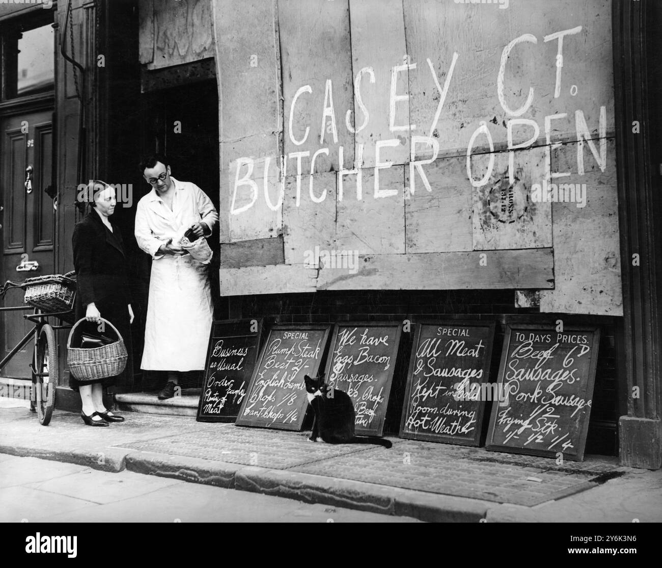 Barricaded butcher's shop in WWII 1939 Stock Photo - Alamy