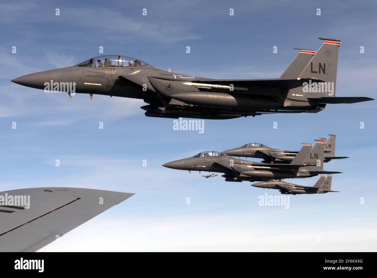 U.S. Air Force F-15E Strike Eagles assigned to the 494th Fighter Squadron at RAF Lakenheath ...