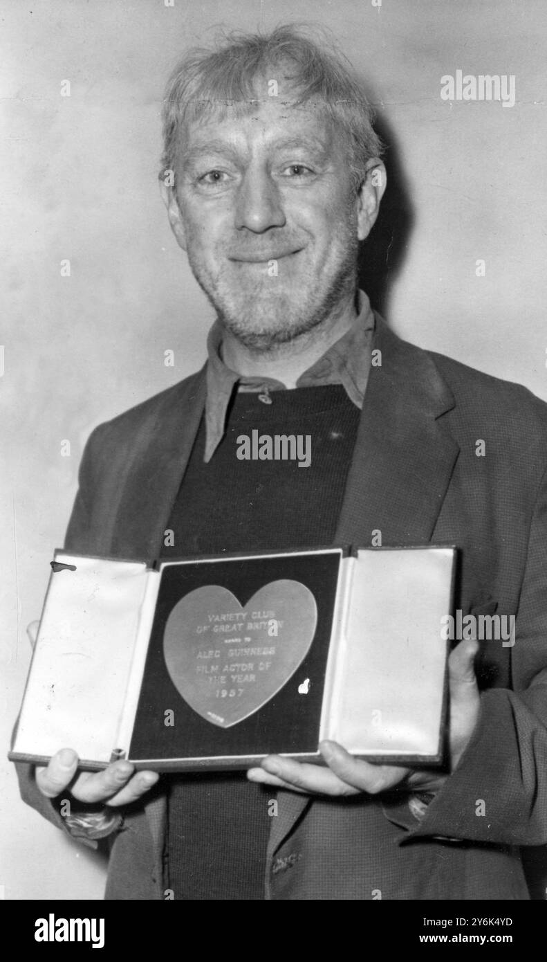 Alec Guinness with his silver heart award following his recent Oscar ...