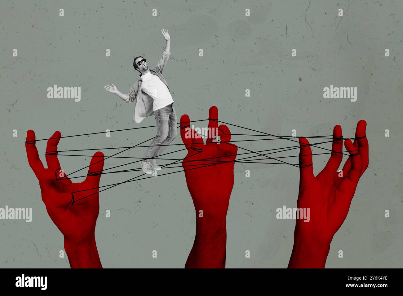 Trend artwork composite sketch collage of three huge hand red color ...