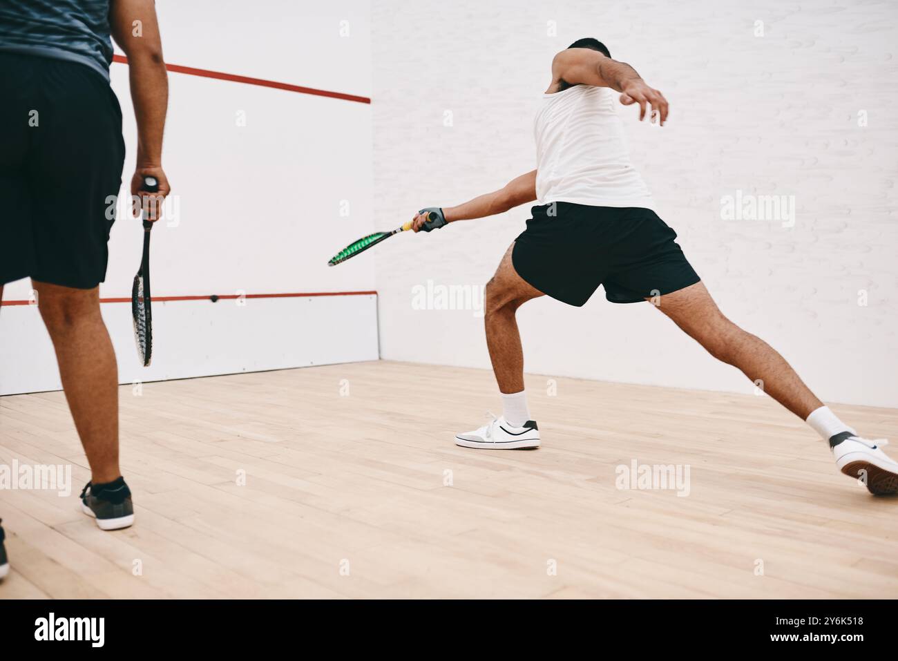 Sports, men and play squash for exercise, game and athlete training ...