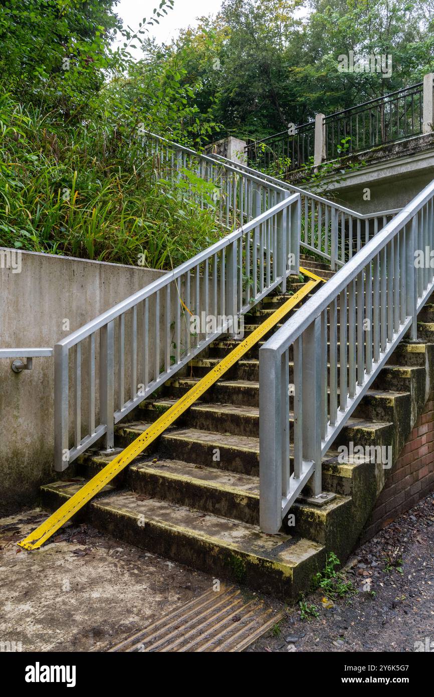 Steps with an integrated bicycle rail leading from Deepcut Bridge Road ...