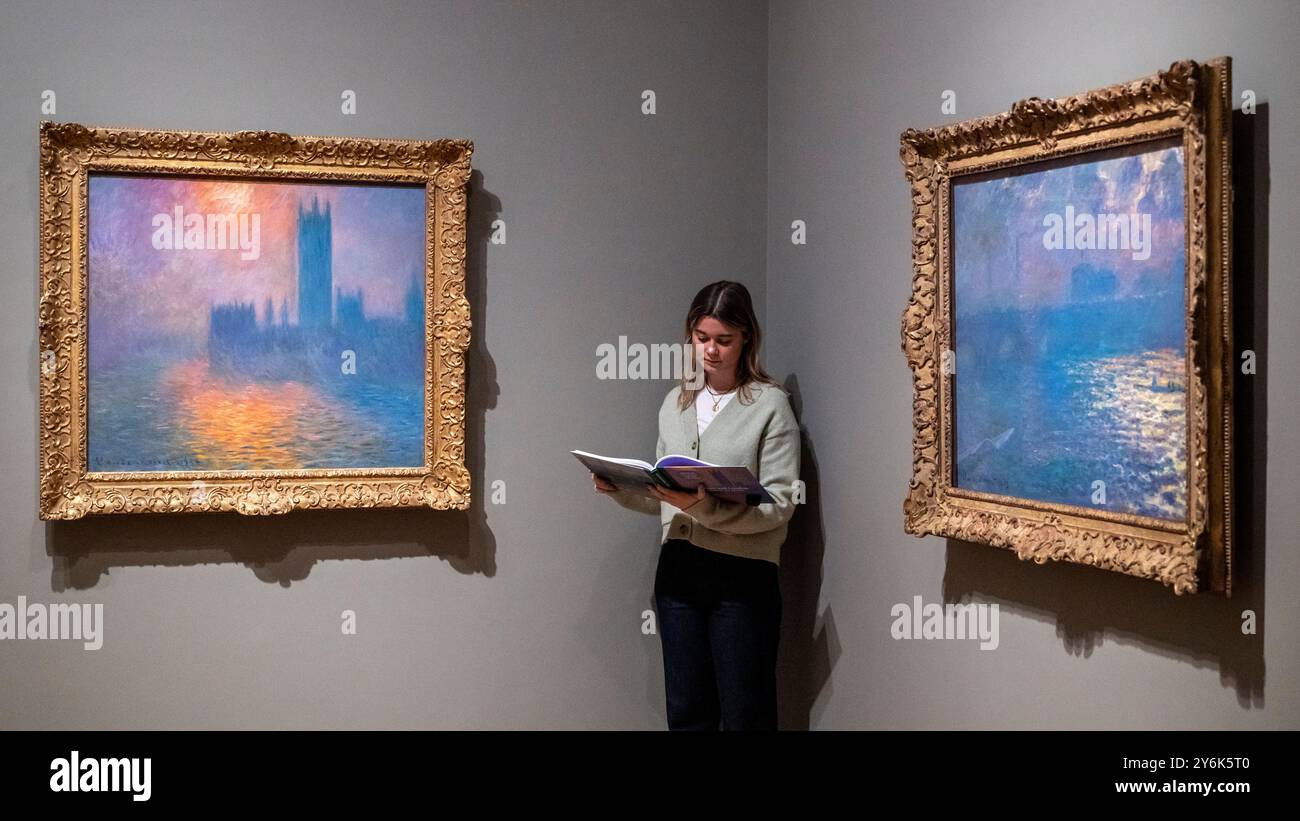 London, UK. 26 September 2024. (L) ‘Houses of Parliament’, 1904, at a ...