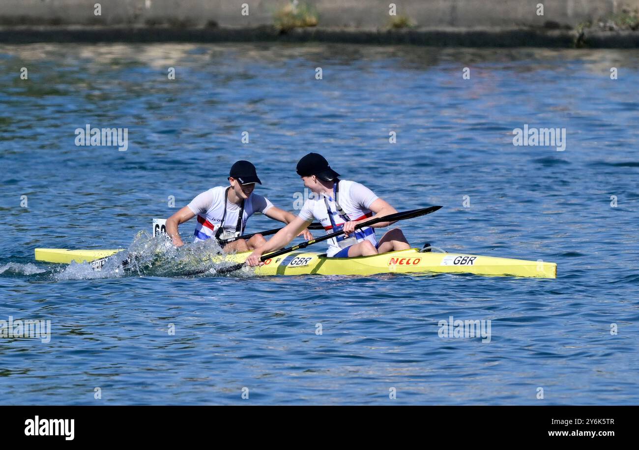 Joseph Enoch (GBR) and William Short (GBR) celebrate as they cross the ...