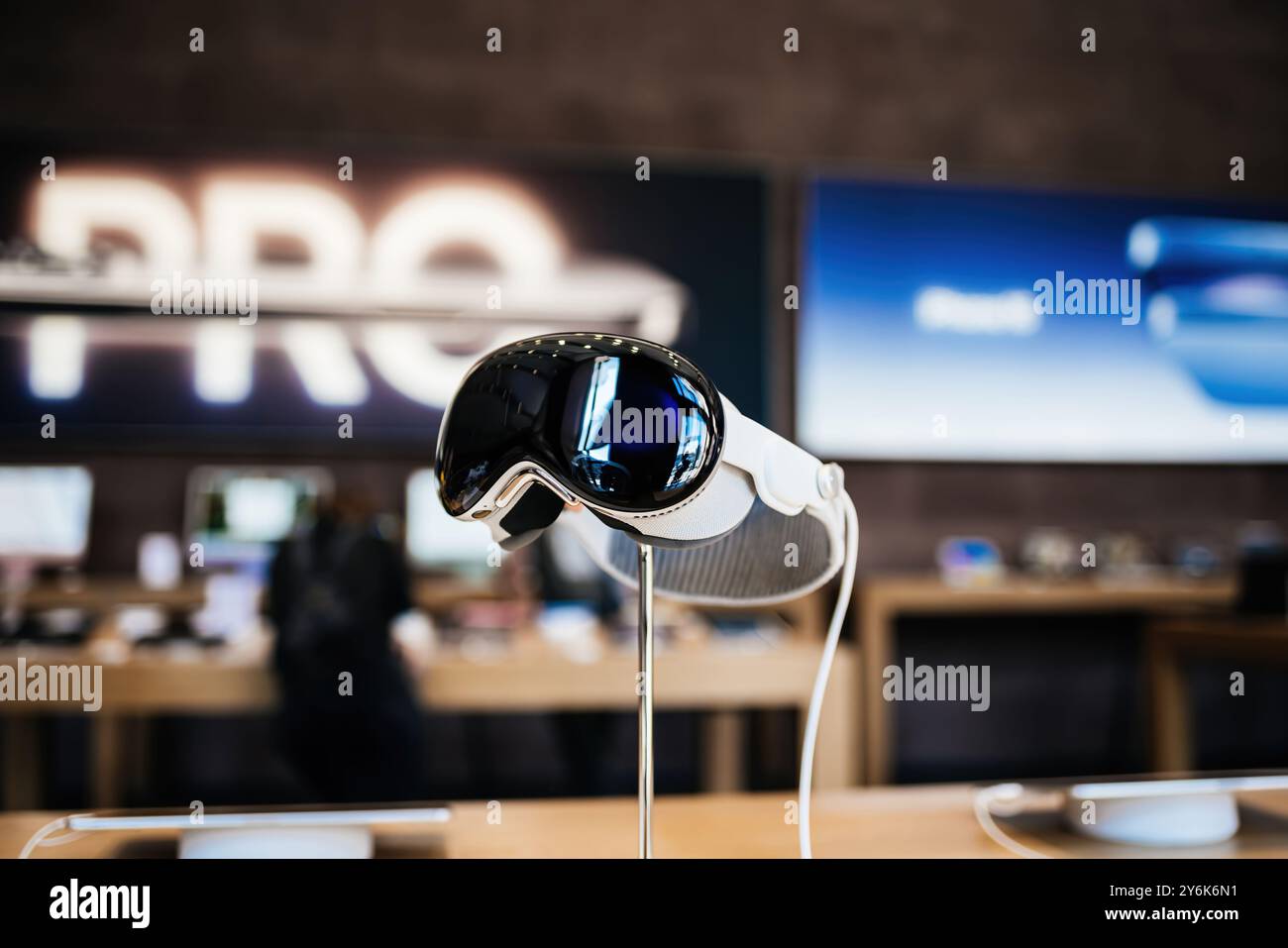 Paris, France - Sep 20, 2024: The iconic Apple Vision Pro spatial computer displayed prominently ...