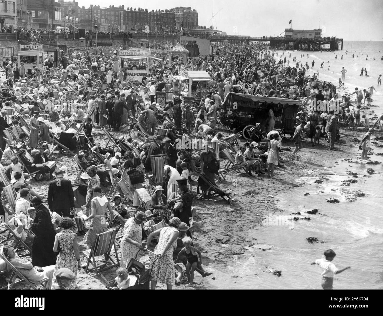 4 August 1935 Bank Holiday crowds on the beach in Margate. Kent ...