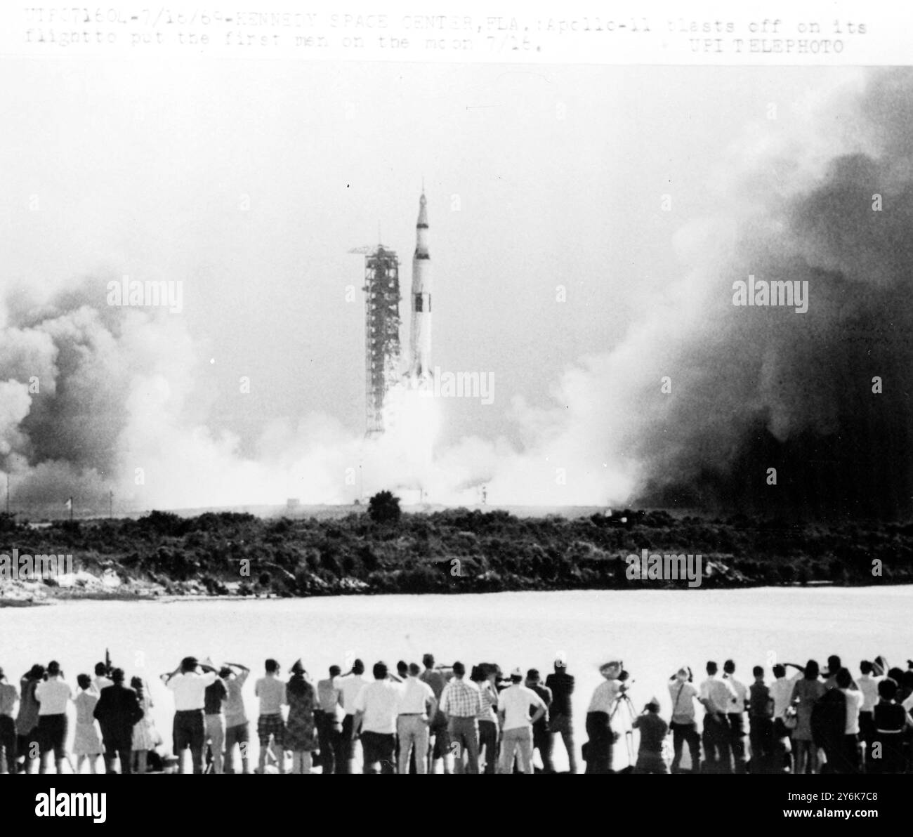 Cape Kennedy Crowds watch blast of of American Apollo 11 from the ...
