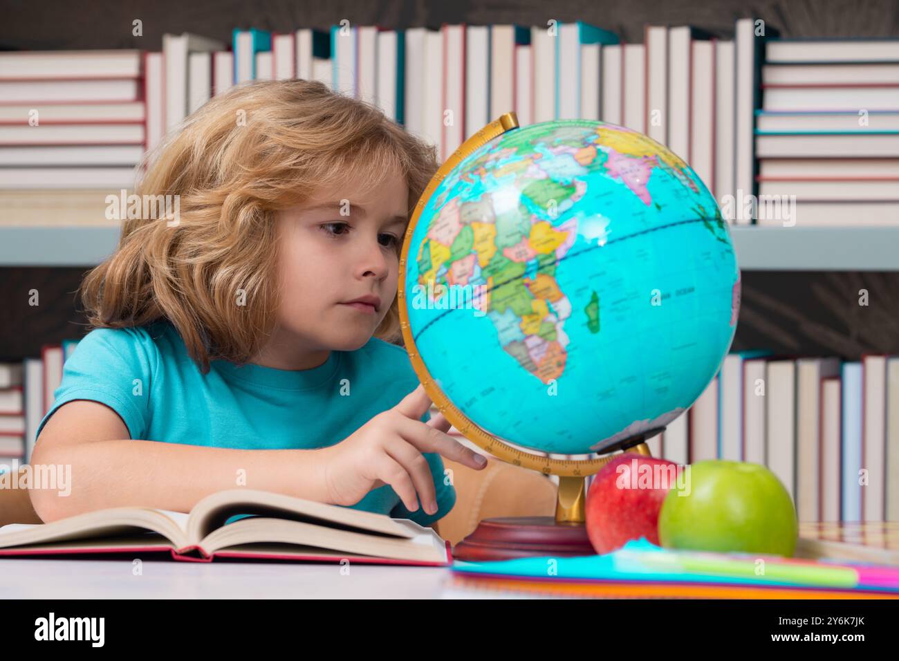 School kid student learning, study language or literature at school ...