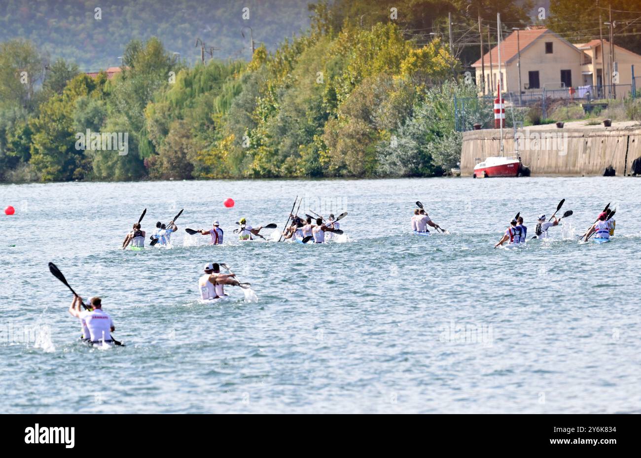 The athletes head back down stream in the K2 Men Senior Long Distance ...