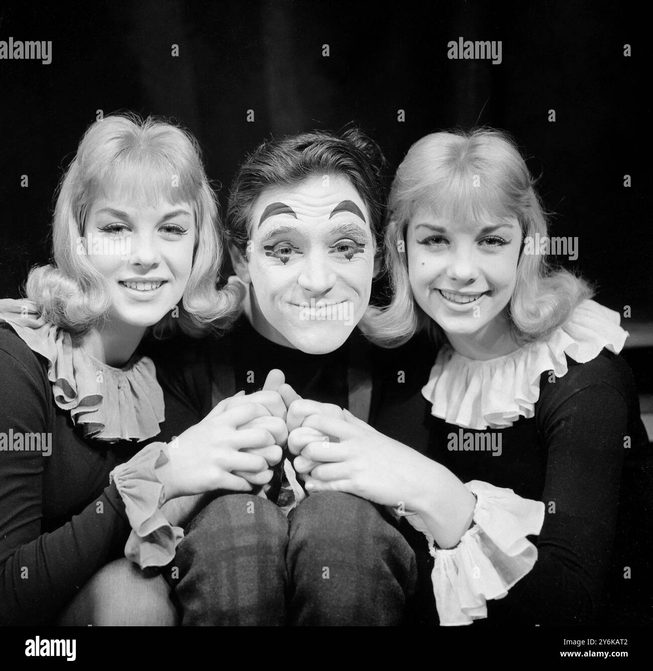 Blonde Twins Jennifer Left And Susan Baker Posing With Singer Anthony Newley During Rehearsal