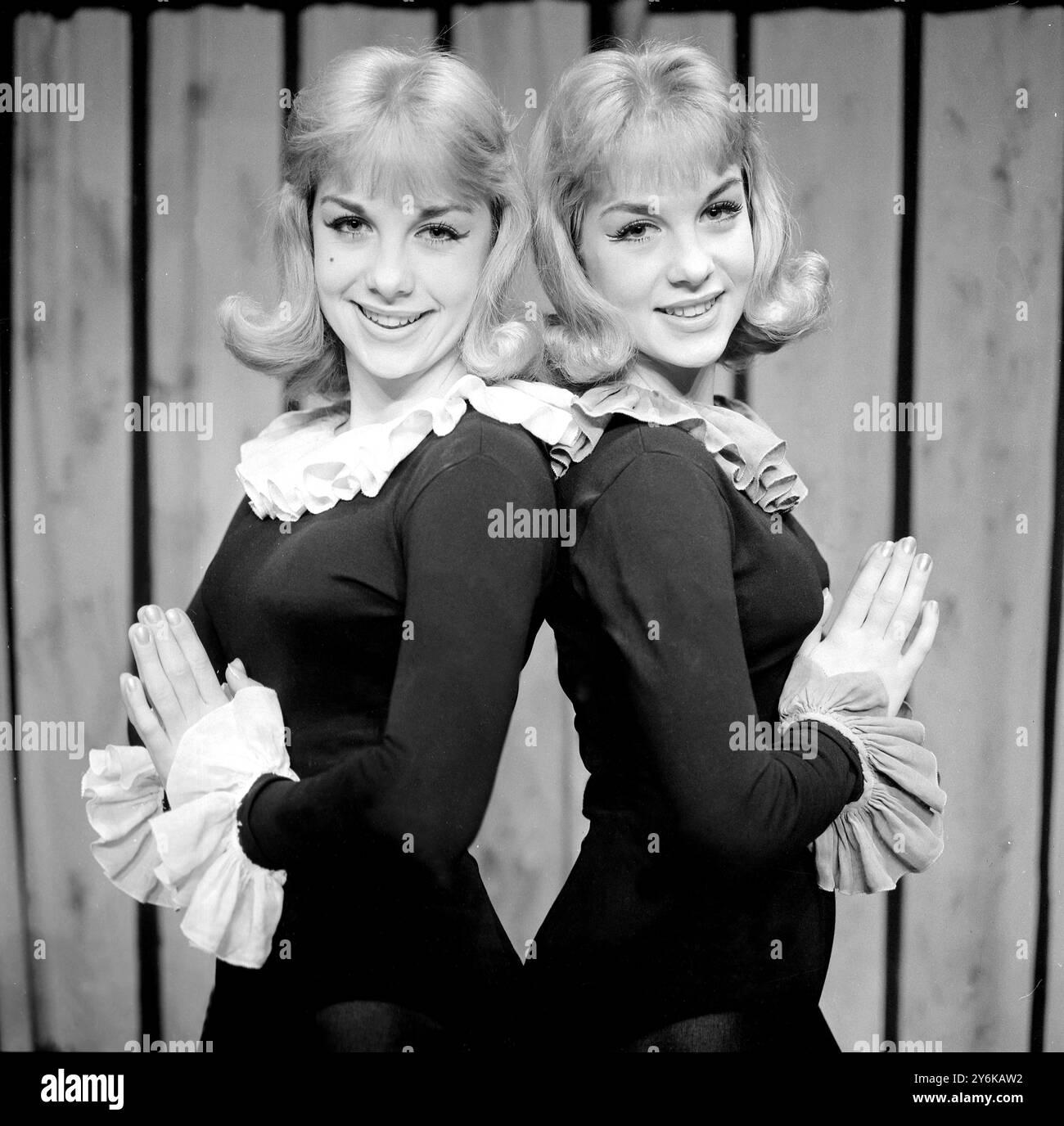 Blonde Twins Jennifer (left) and Susan Baker posing during rehearsal ...