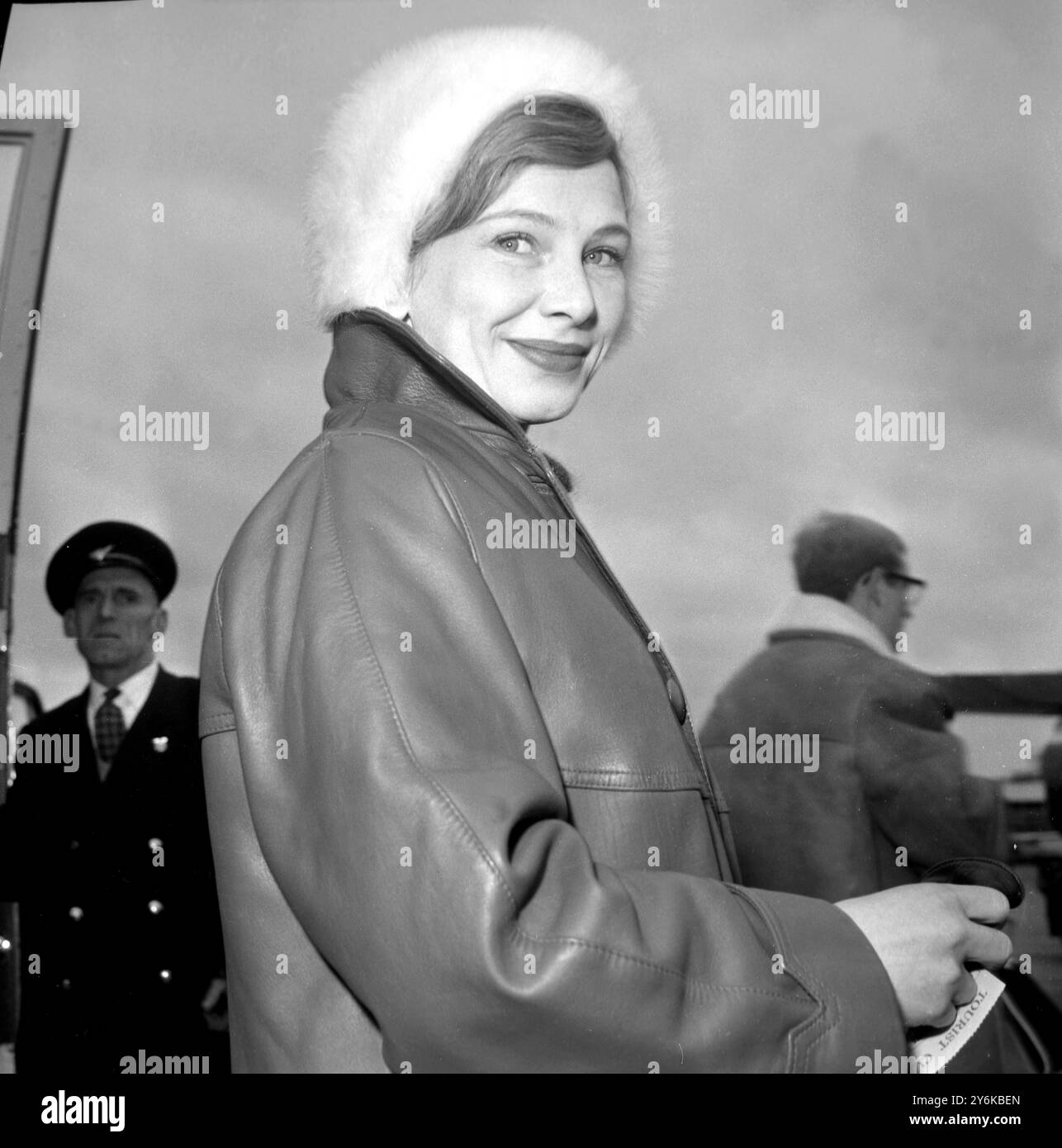Wearing white fur hat Miss Christine Finn member of the Old Vic Company ...