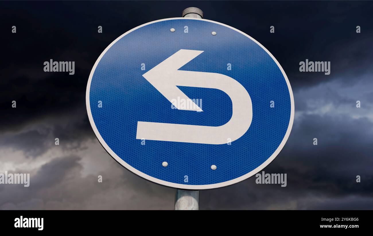 Sign 180 degree turn Stock Photo - Alamy
