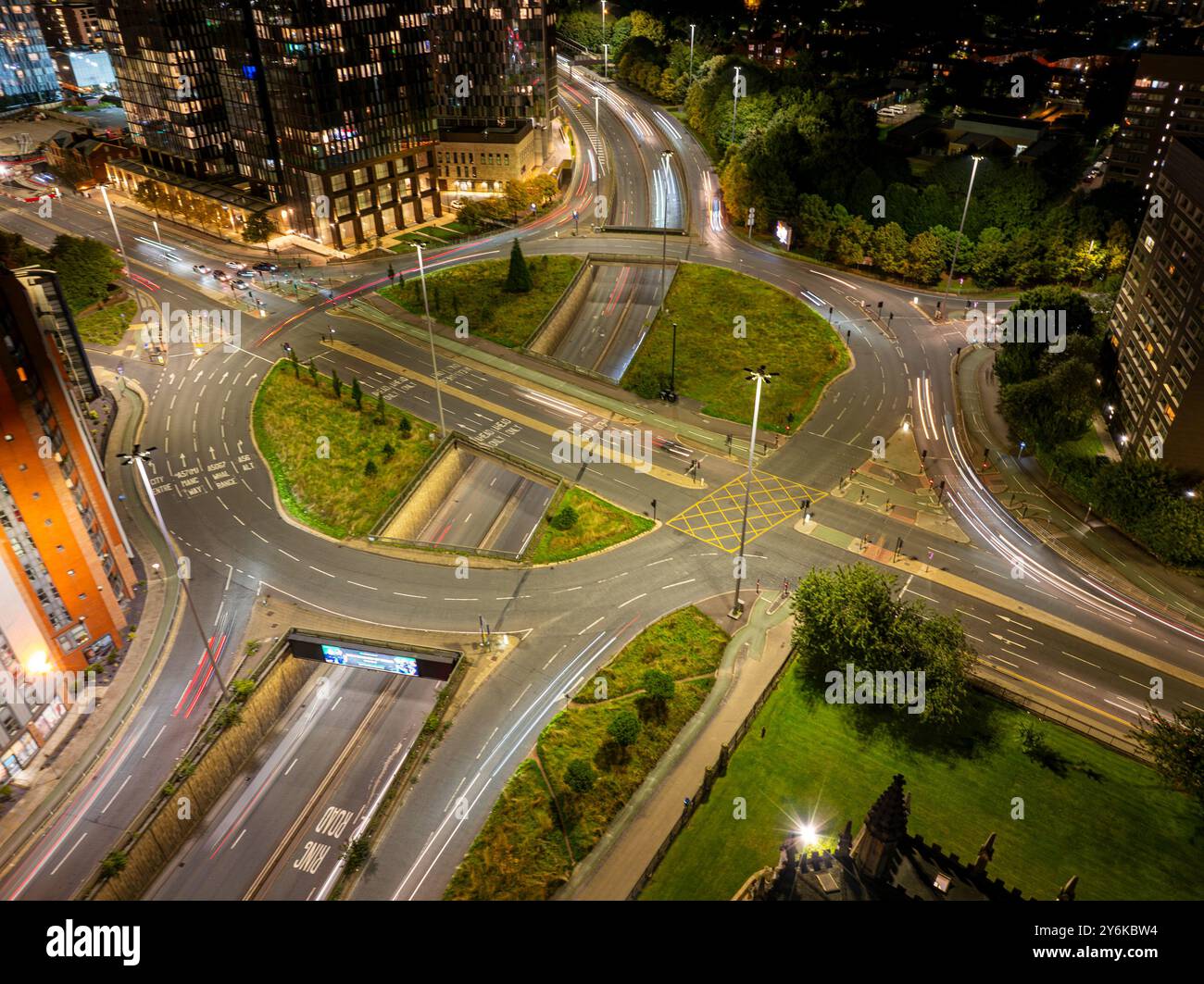 Aerial image of Mancunian way roundabout in Manchester UK Stock Photo ...