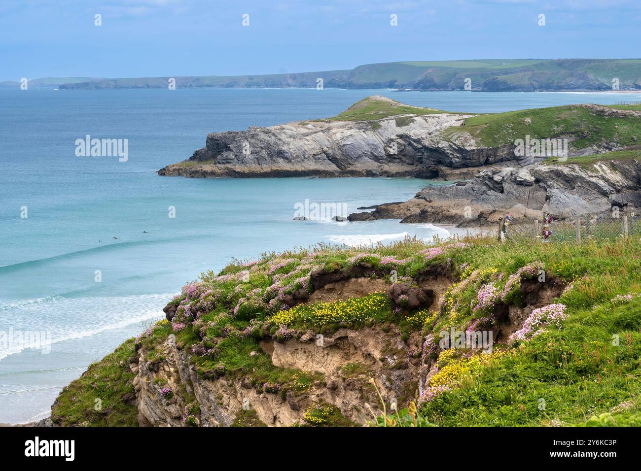 The view from The Barrowfields over to Porth Island on the rugged coast ...