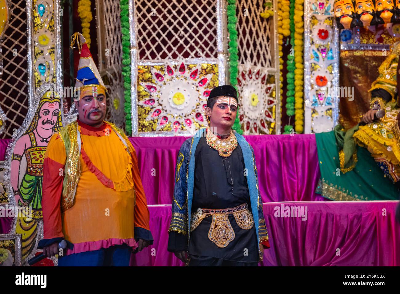 Portrait of the indian artists playing characters of hindu holy book ...
