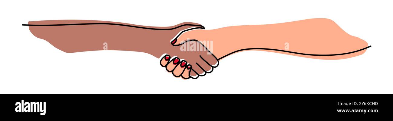 Handshake, agreement, introduction banner hand drawn with single line ...