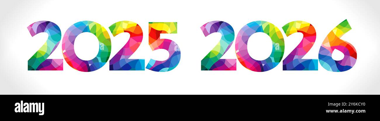 Set of holiday numbers. Annual concept. Colorful titels 2025 and 2026 ...
