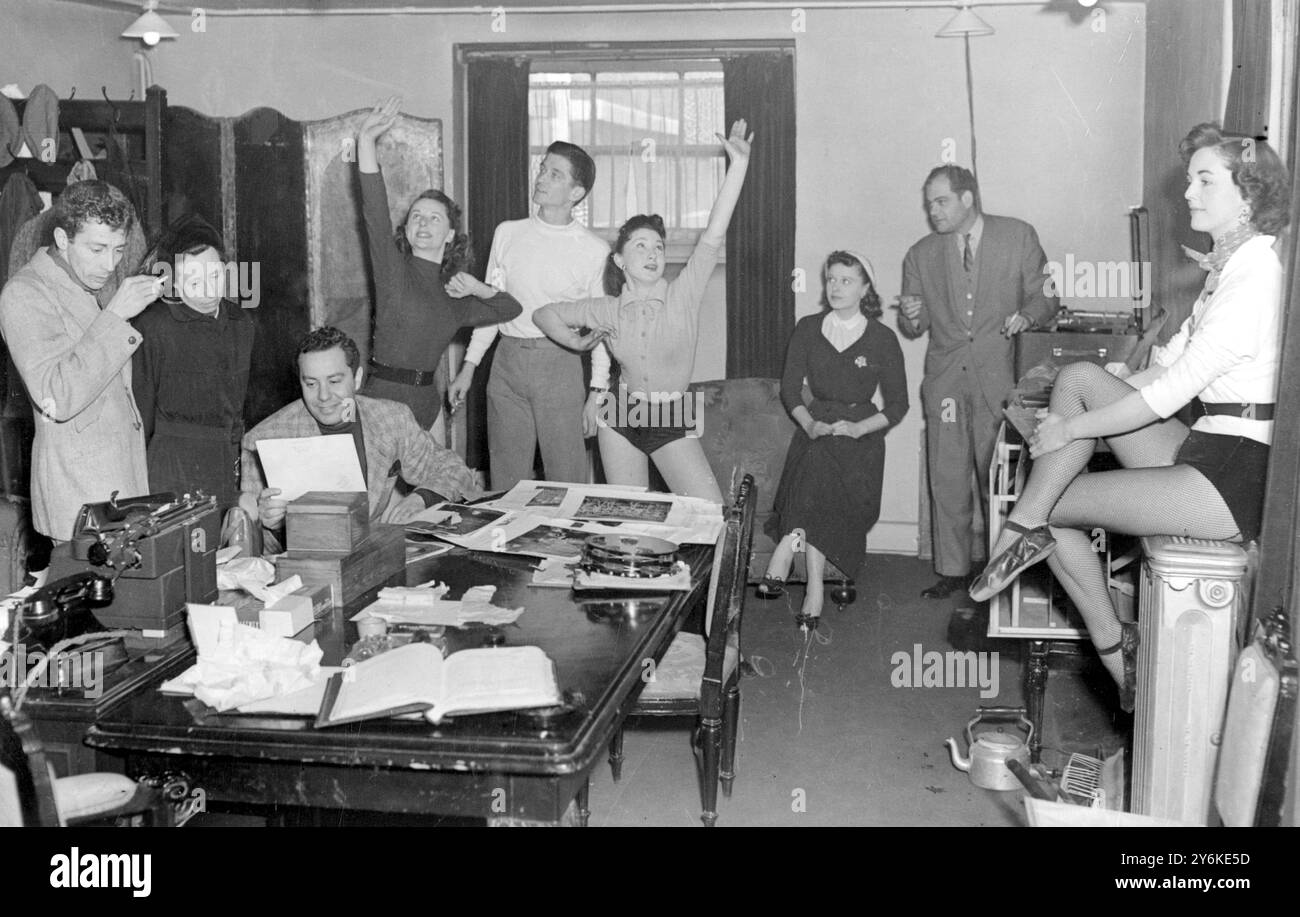 Rehearsal for musical Guys and Dolls , based on two Damon Runyon tales ...