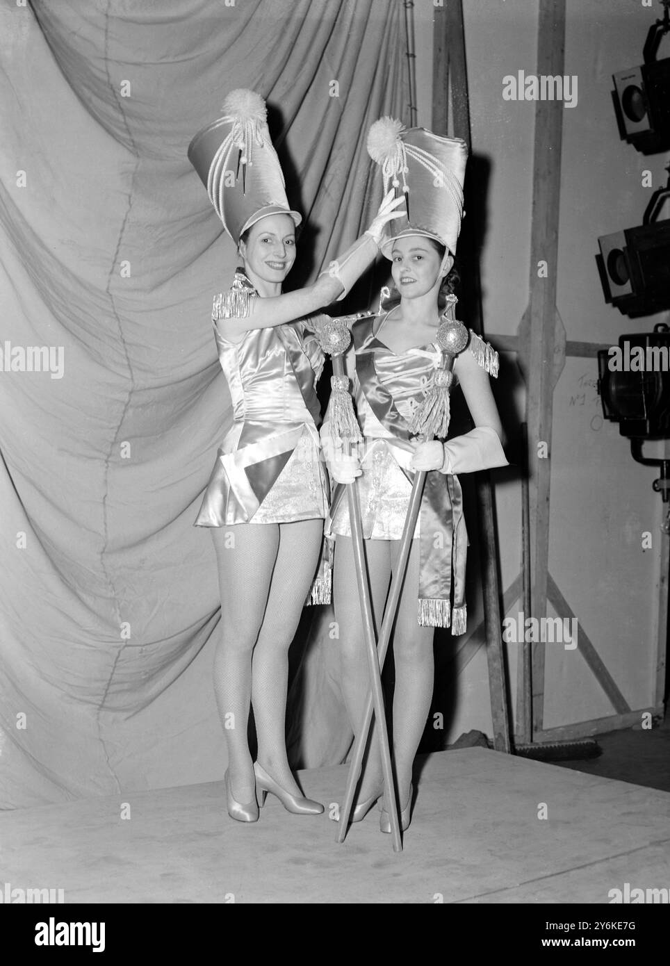 Shapely drum majorettes are Patricia Colbourne left and Jill Morse ...