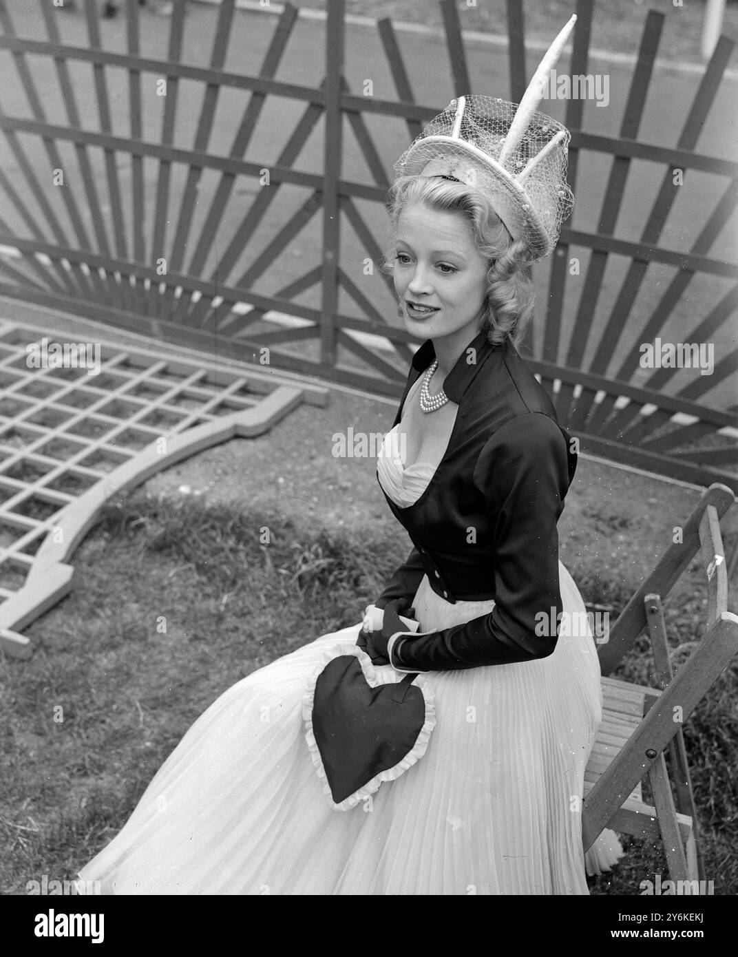 Film actress Patricia Dainton featured this monoature skylon on her hat ...