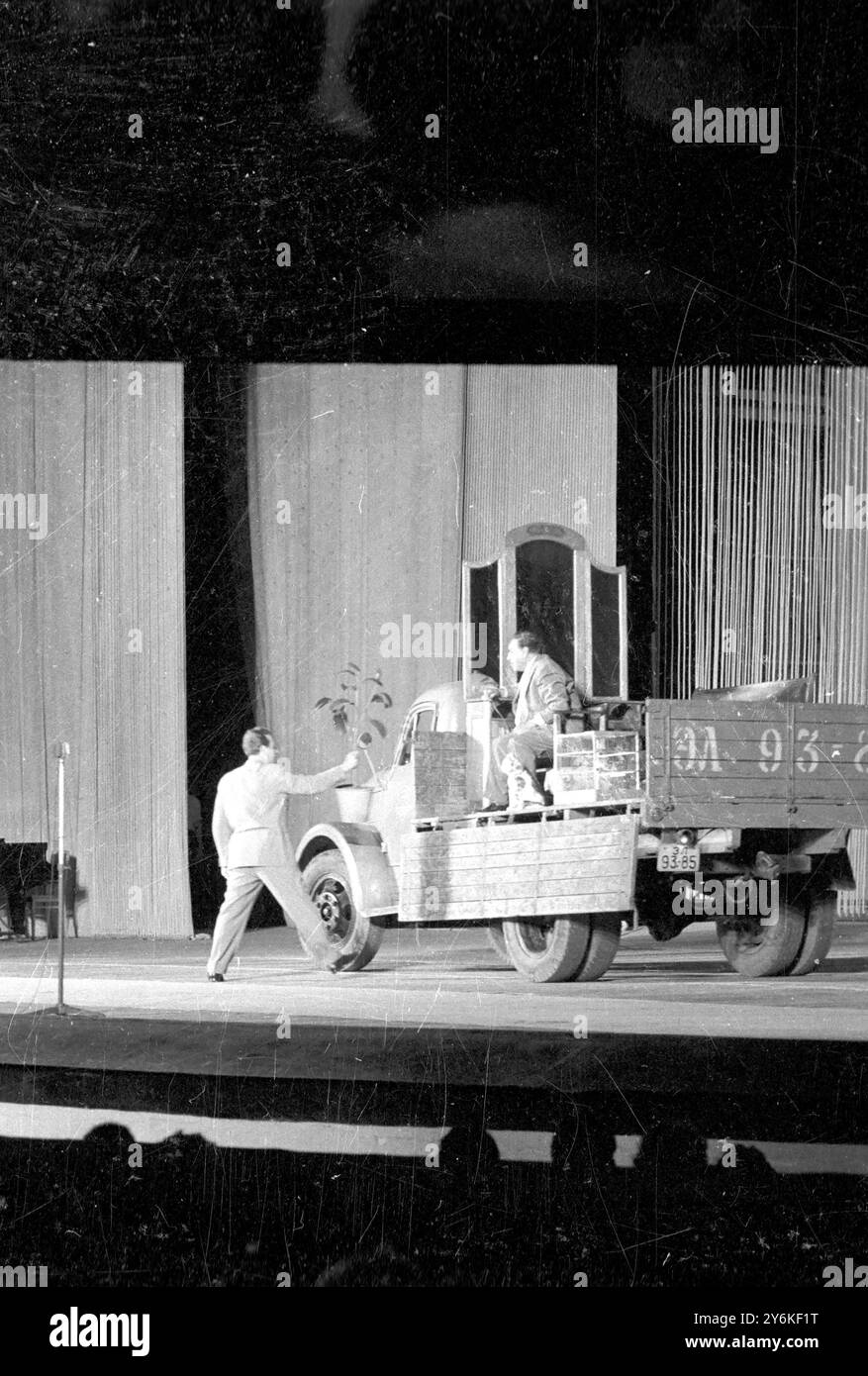 Outdoor music hall in Gorki Park, Moscow. Double comedian act with a ...