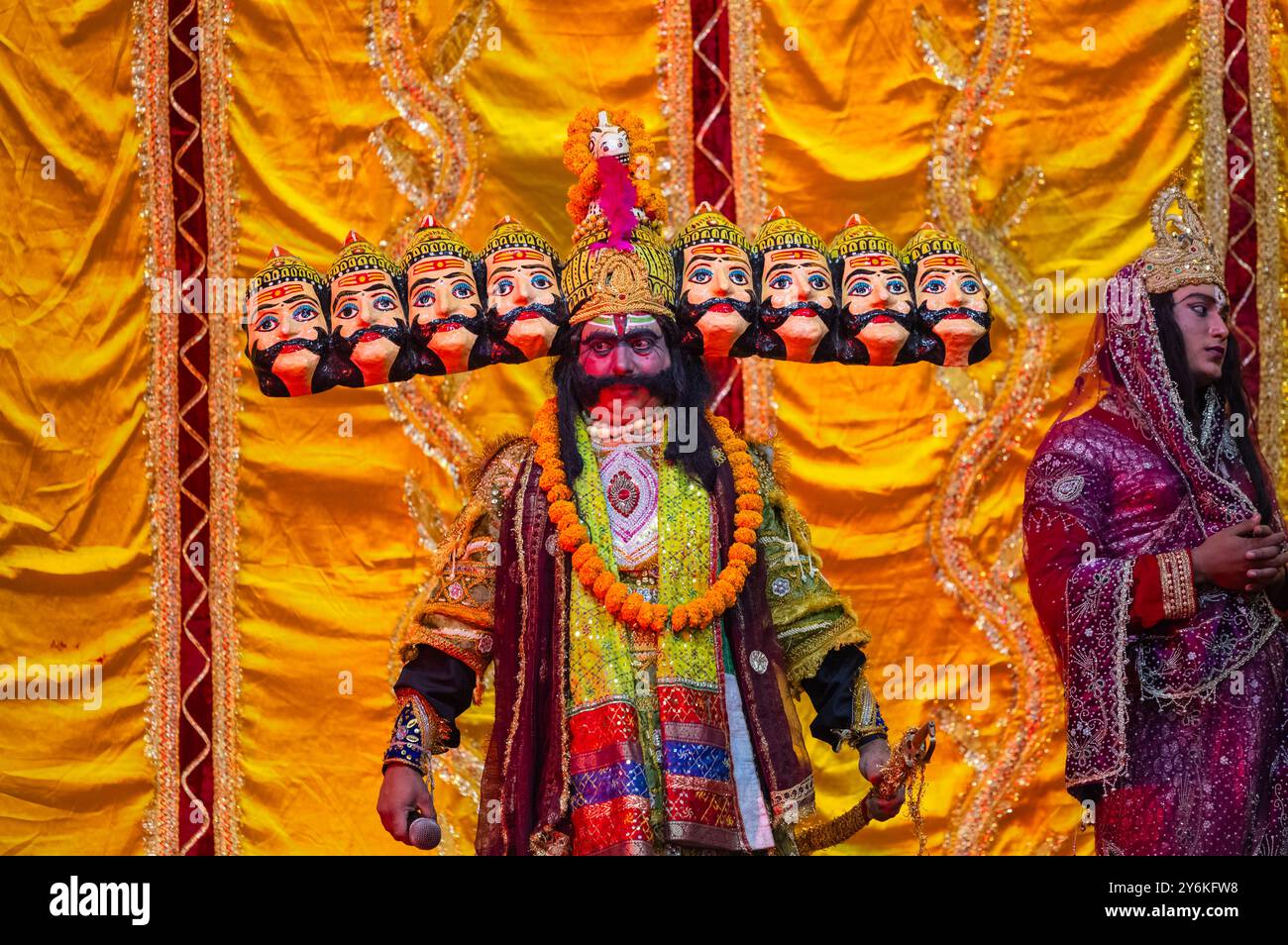 Portrait of the indian artists playing characters of hindu holy book ...