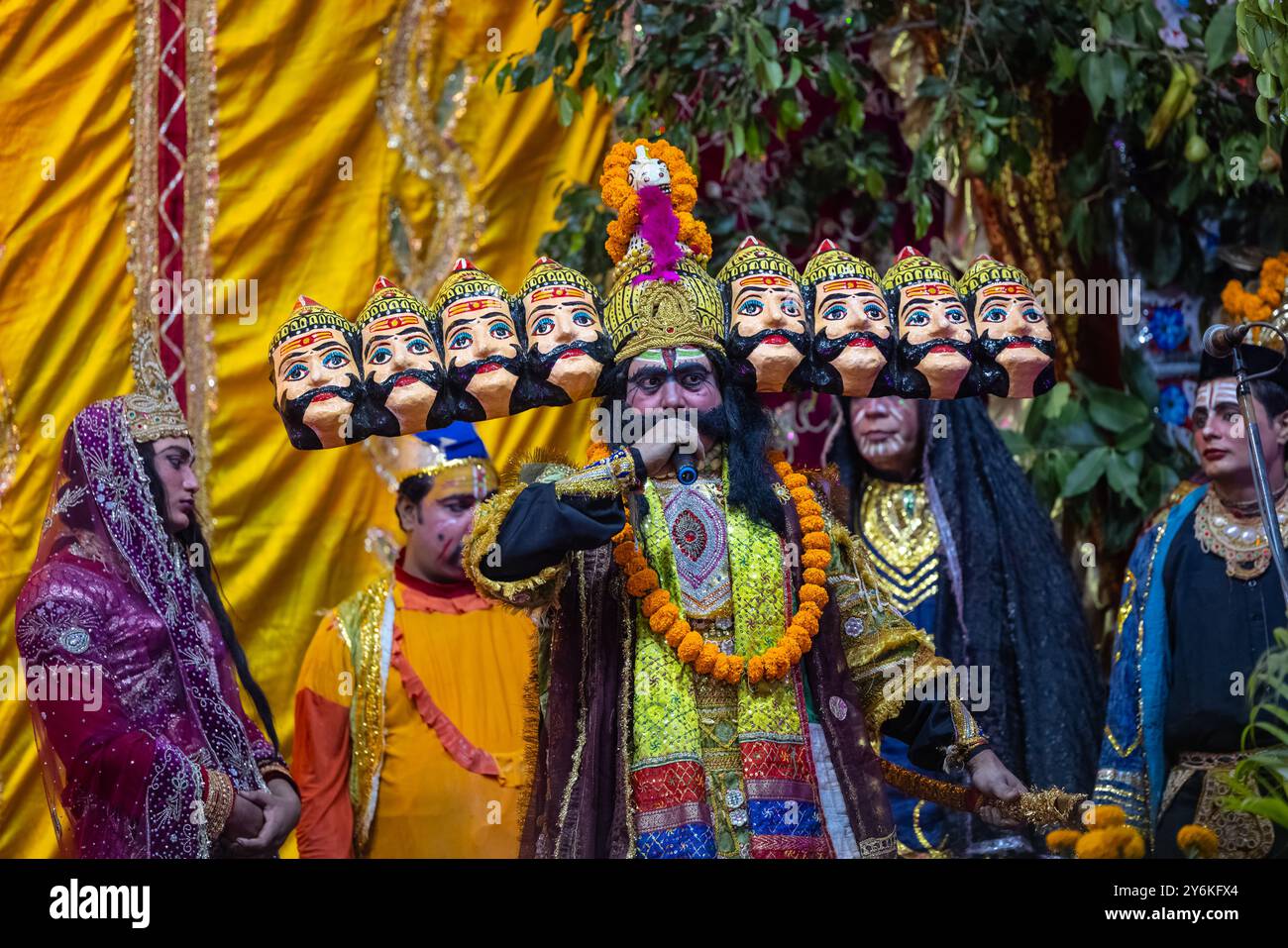 Portrait of the indian artists playing characters of hindu holy book ...