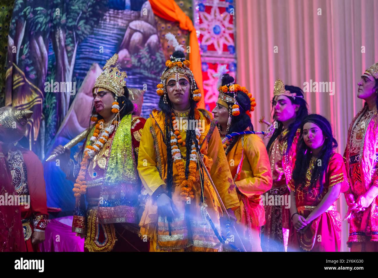 Portrait of the indian artists playing characters of hindu holy book ...