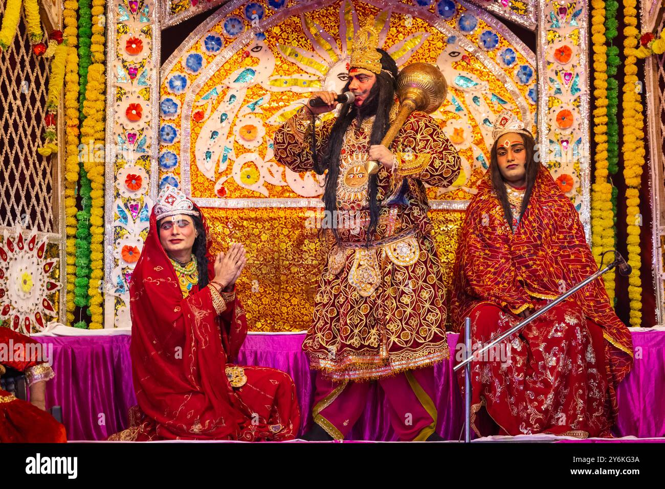 Portrait of the indian artists playing characters of hindu holy book ...