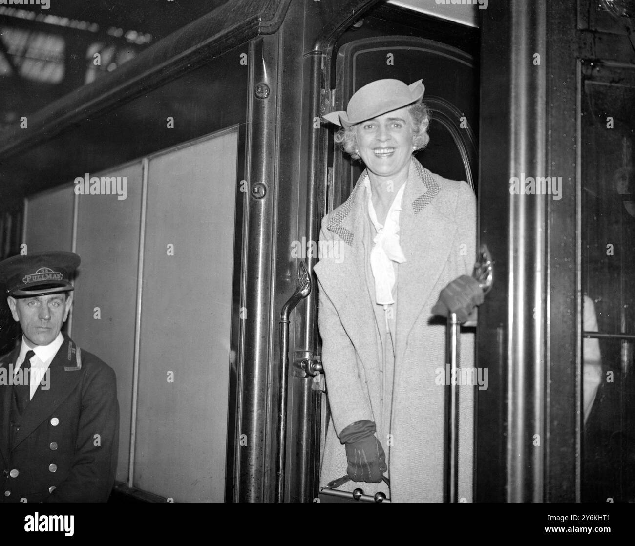 Lady Forbes-Robertson seen here at Waterloo Station leaving for the USA ...