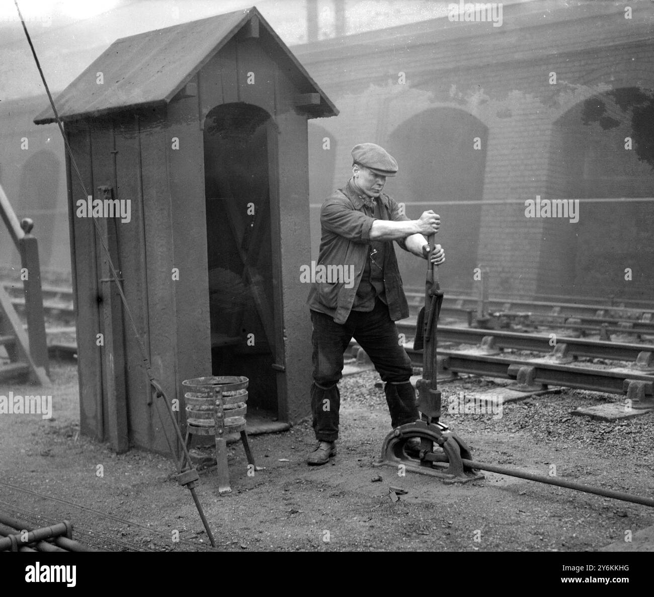At King's Cross. Fog signalling device at King's Cross. Operating the ...