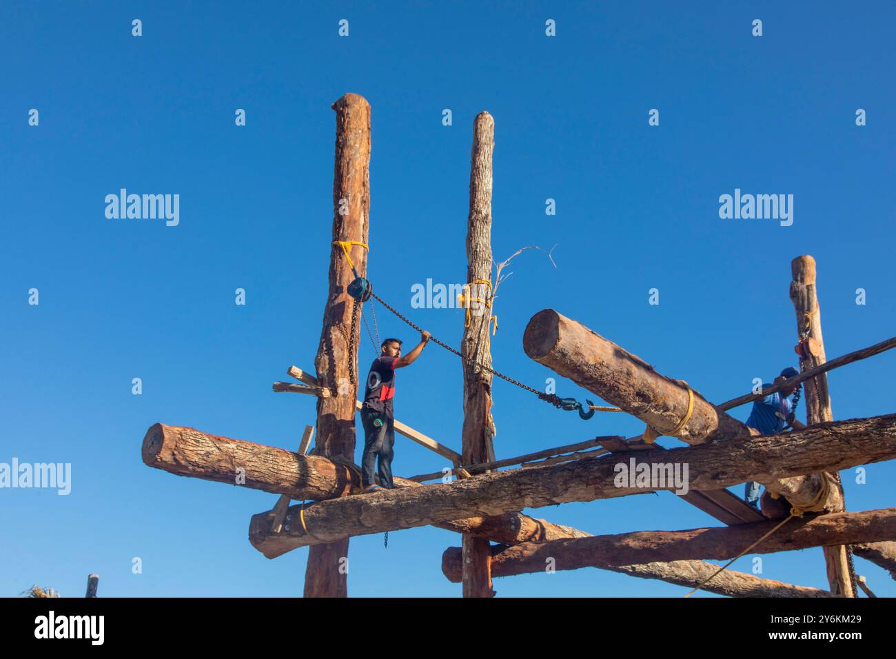 Mexico, tree trunk construction Stock Photo - Alamy