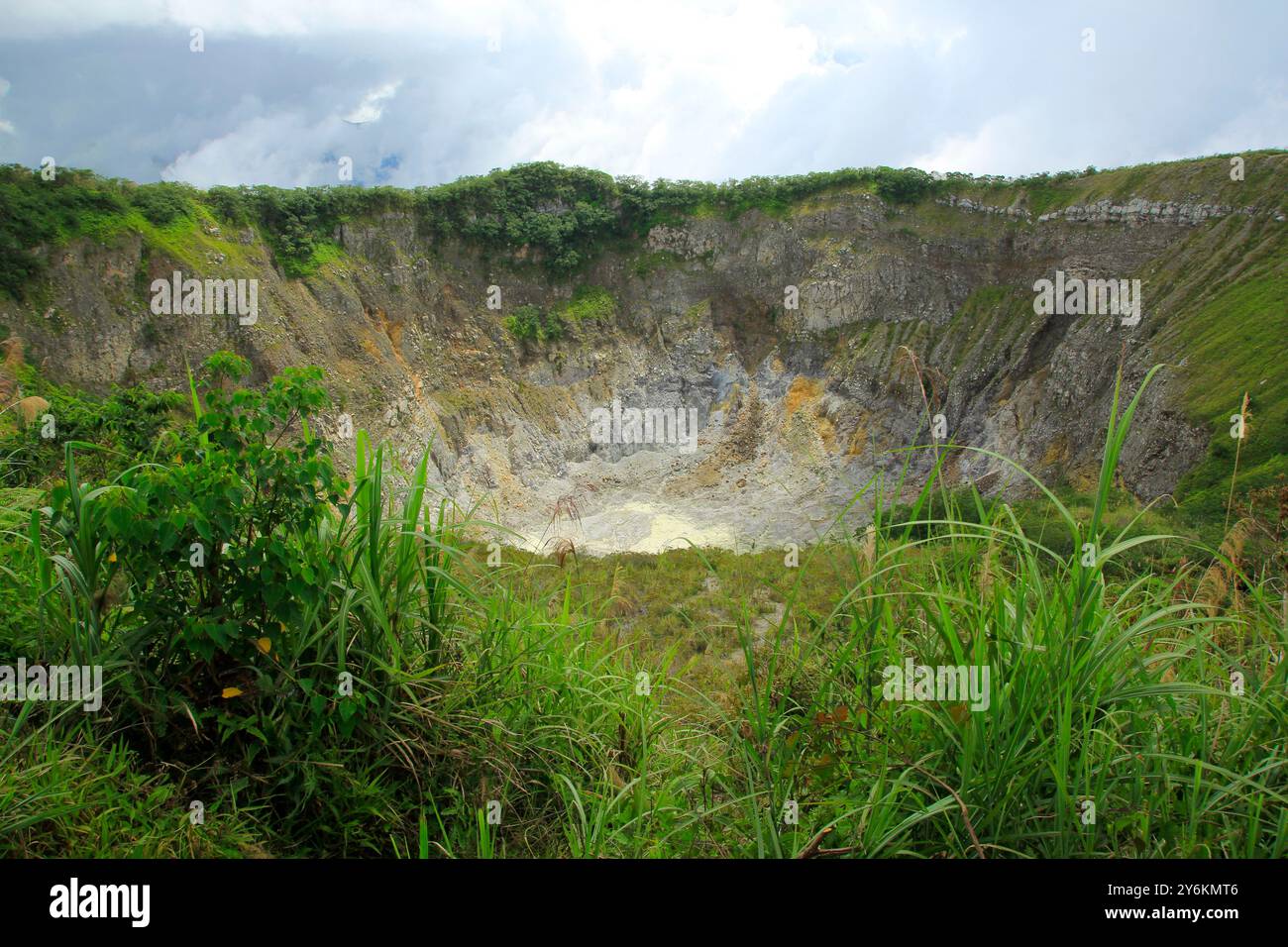 The wall of crater or caldera at the top of Mount Mahawu, Tomohon ...