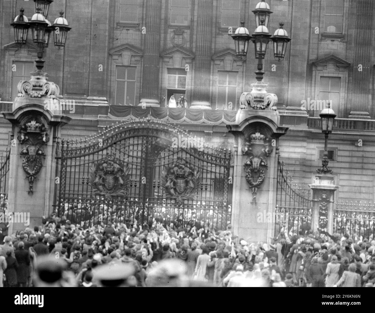Royal Wedding. H.R.H Princess Elizabeth and Duke of Edinburgh. Vast crowds acclaim the Royal ...