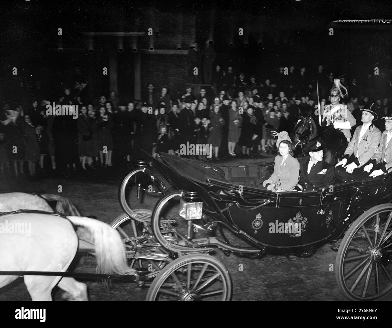 Royal Wedding. H.R.H Princess Elizabeth and Duke of Edinburgh. The royal Couple on their way to ...