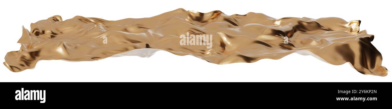 Abstract golden fabric-like material with flowing, reflective surface ...